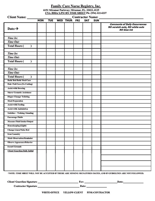 Family Care Nurse Registry - Time Sheet Invoices - Tight Designs ...